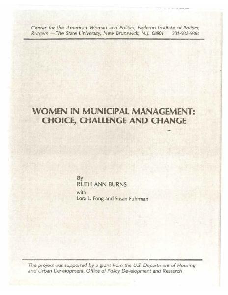 Women in Municipal Management: Choice, Challenge and Change