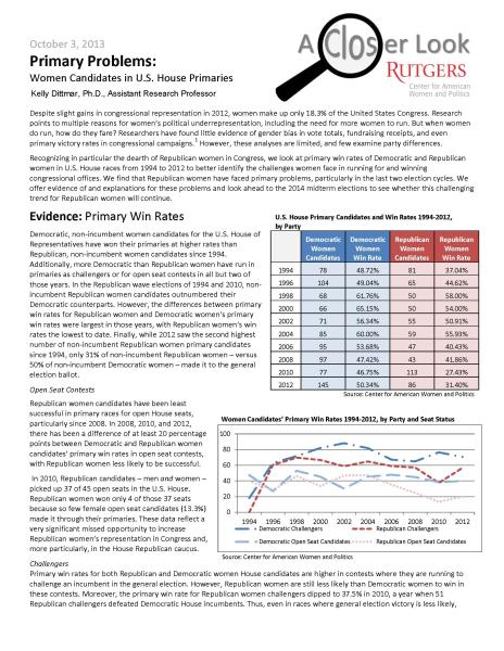 Primary Problems: Women Candidates in U.S. House Primaries